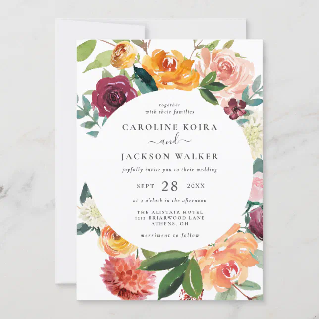 Autumn Flowers Wedding Invitation | Zazzle