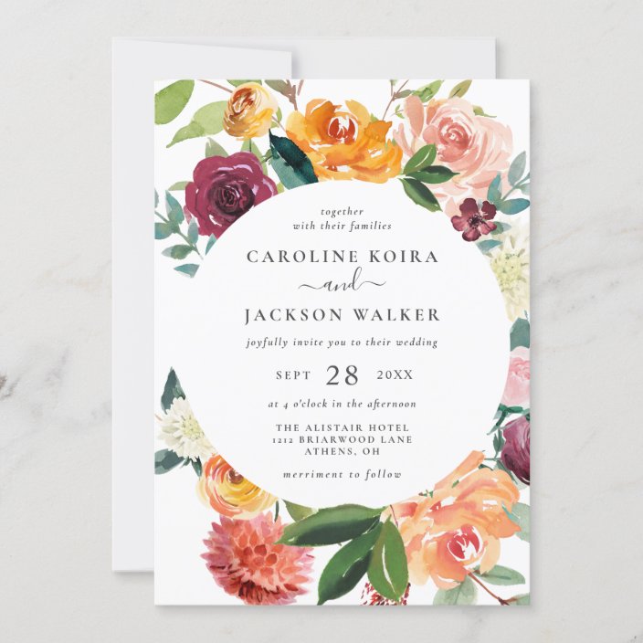 Autumn Flowers Wedding Invitation | Zazzle.com