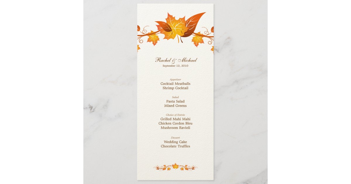 Autumn Foliage Wedding Menu Card | Zazzle