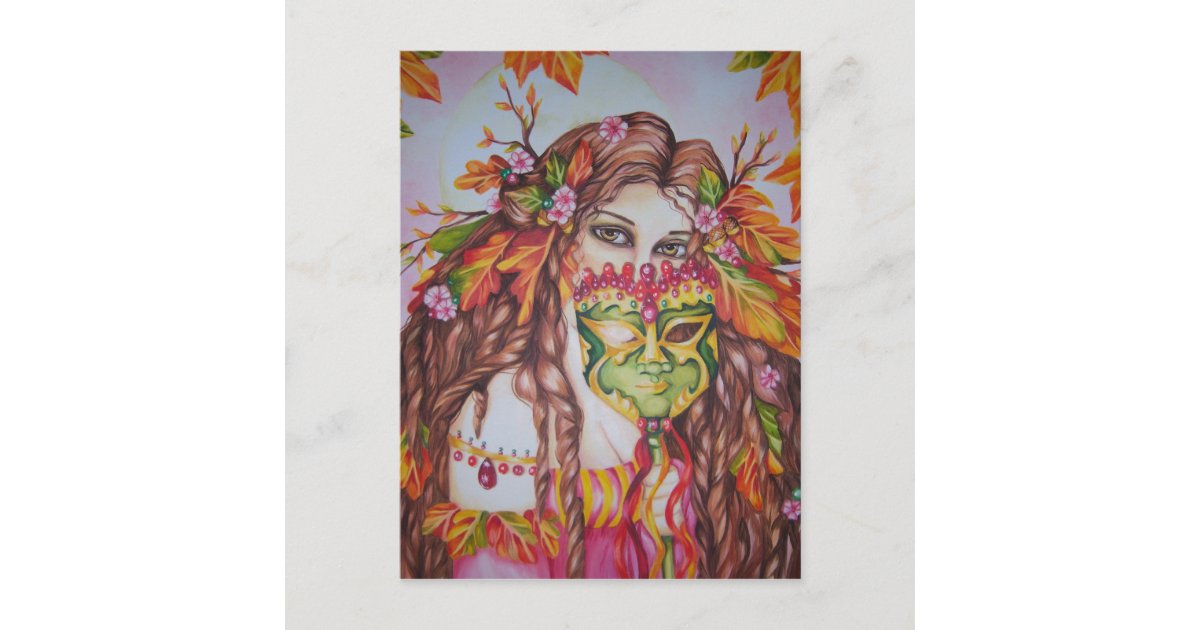 Autumn Goddess Harvest Moon Masquerade Postcard | Zazzle