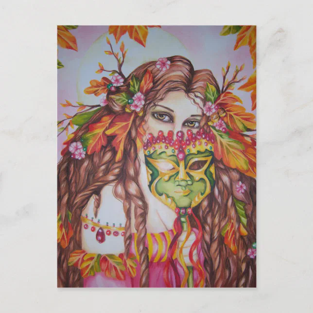 Autumn Goddess Harvest Moon Masquerade Postcard | Zazzle