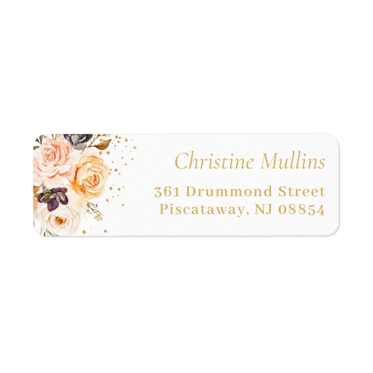 Autumn Gold Botanical Floral Return Address Label | Zazzle