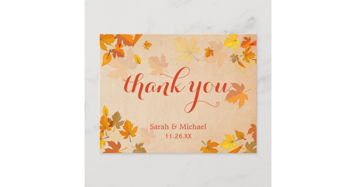 Autumn Gold Maple Leaves Thank You Postcard | Zazzle