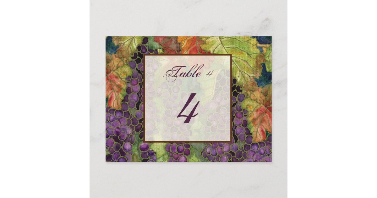 Autumn Grape Leaf Table Number Card | Zazzle