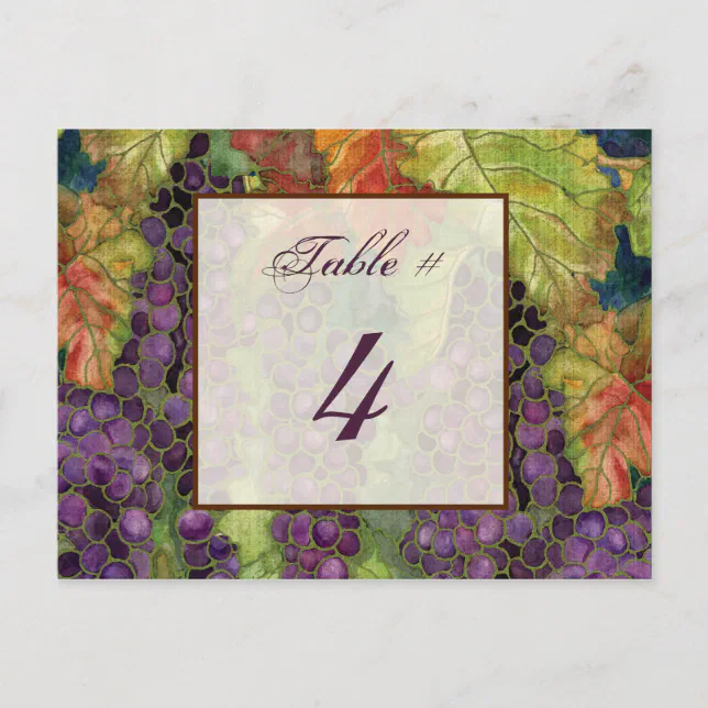 Autumn Grape Leaf Table Number Card | Zazzle