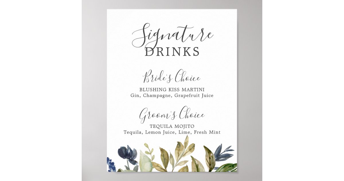 Autumn Greenery Signature Drinks Sign | Zazzle