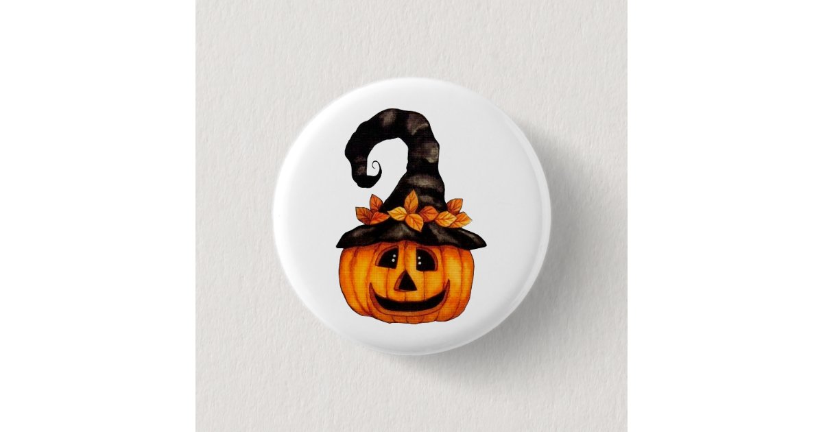 Autumn Halloween Jack-o-Lantern Pumpkin Button | Zazzle