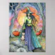 Autumn Halloween Witch Cat Art Poster Print | Zazzle