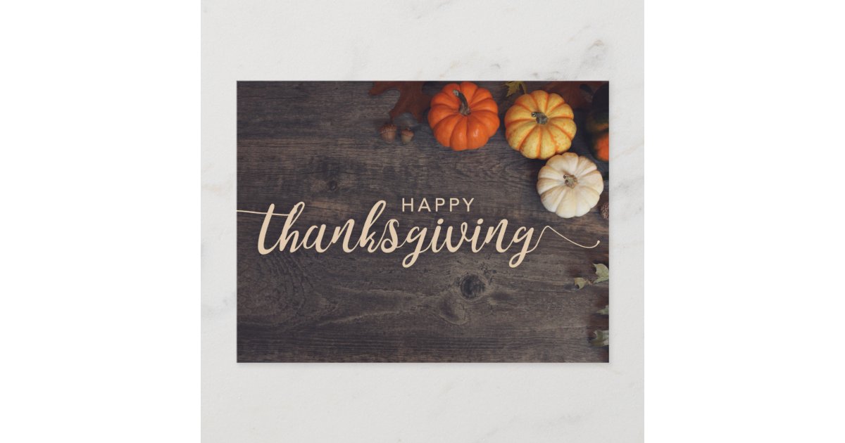 Autumn Happy Thanksgiving Rustic Leaves Gourds Postcard | Zazzle