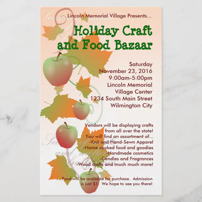 Autumn Harvest Holiday Craft Bazaar Small Flyer | Zazzle