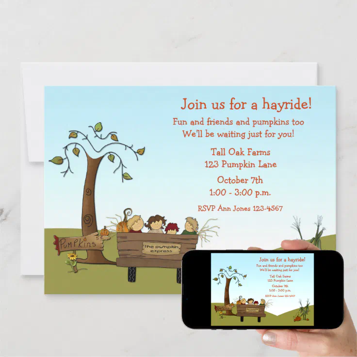 Autumn Hayride, Cart, Kids Invitation | Zazzle