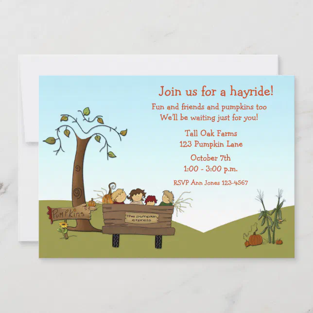 Autumn Hayride, Cart, Kids Invitation | Zazzle