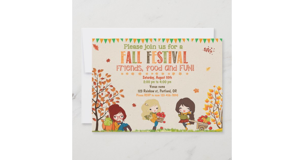 Autumn invitation Fall festival party invite girls | Zazzle