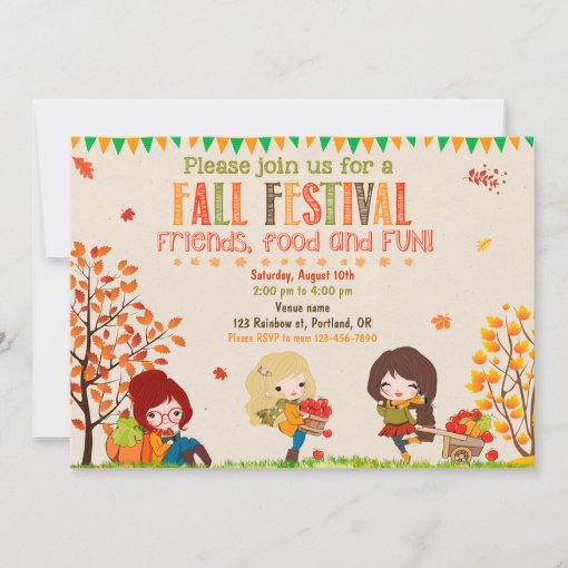 Autumn invitation Fall festival party invite girls | Zazzle