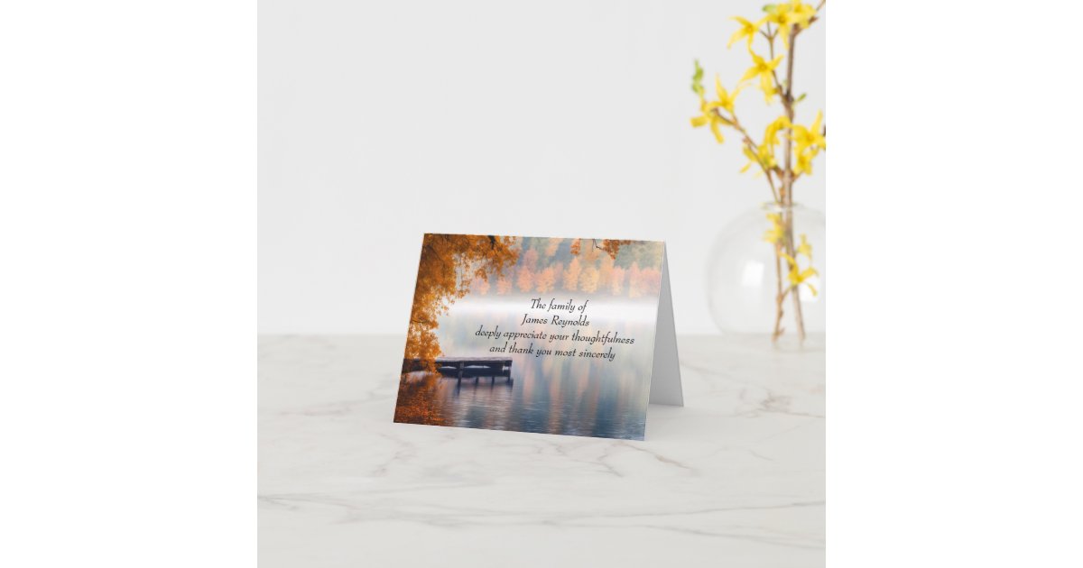 Autumn Lake Dock In Mist Sympathy Thank You Card | Zazzle