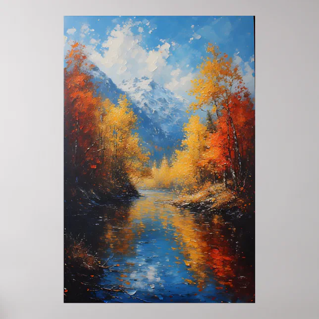 Autumn Landscape River Mountains Poster | Zazzle