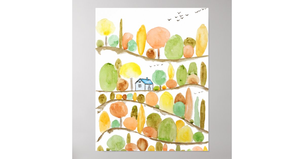 autumn landscape watercolor poster | Zazzle