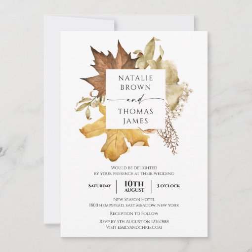 Autumn Leaf | Elegant Watercolor Fall Wedding Invitation | Zazzle