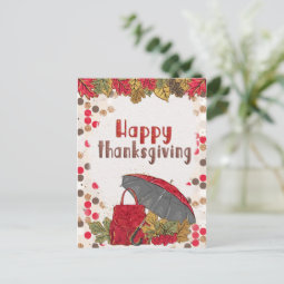 Autumn Leaf Polka Dot Happy Thanksgiving Postcard | Zazzle