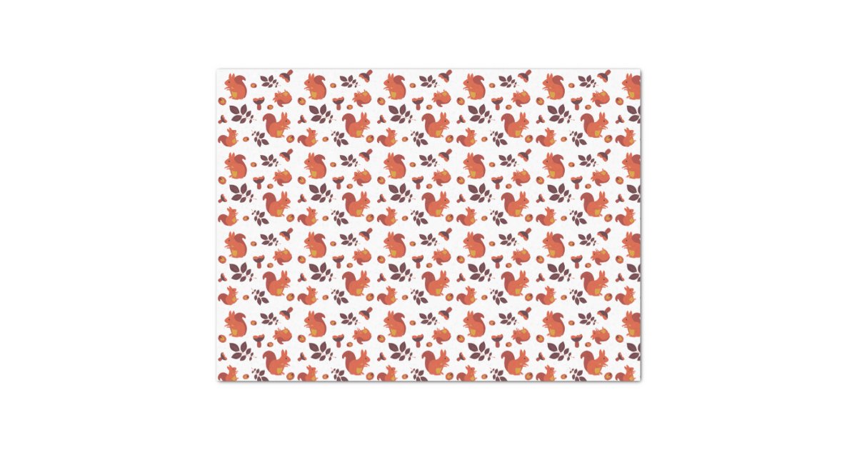 Autumn Leaves, Acorn and Squirrel Pattern Tissue Paper | Zazzle