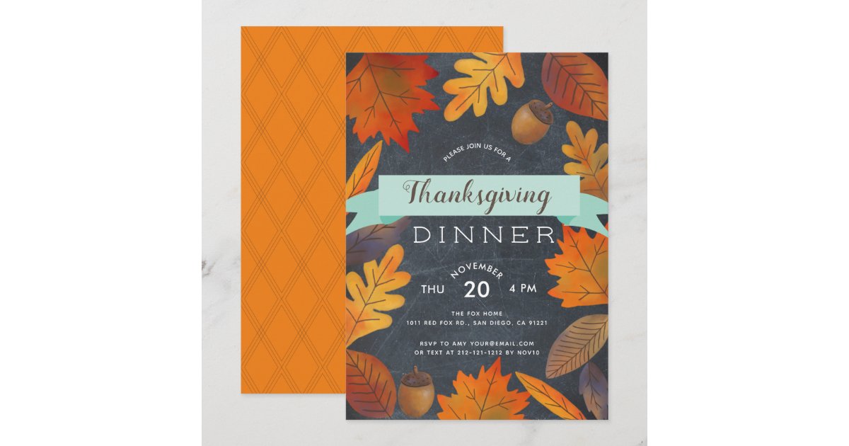 Autumn Leaves ChalkboardThanksgiving Dinner Invitation | Zazzle