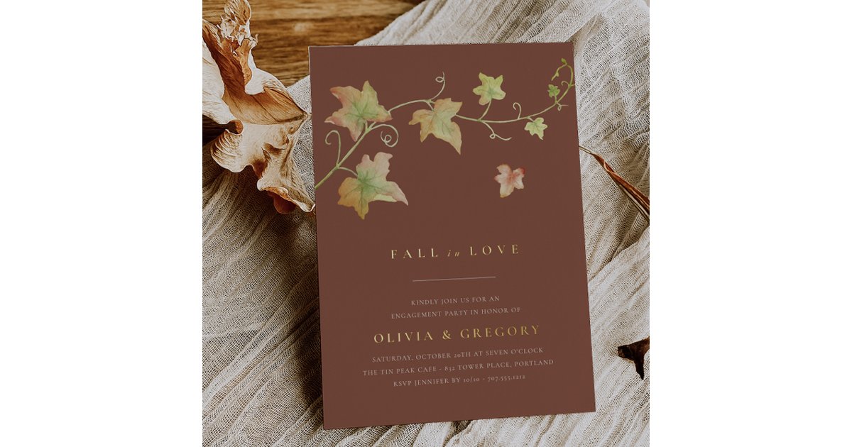 Autumn Leaves Fall Engagement Party Foil Invitation | Zazzle
