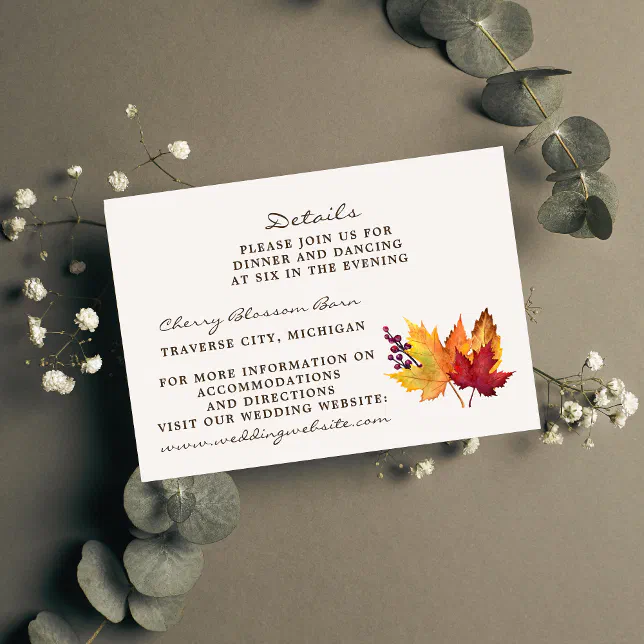 Autumn Leaves Fall Wedding Details Insert | Zazzle