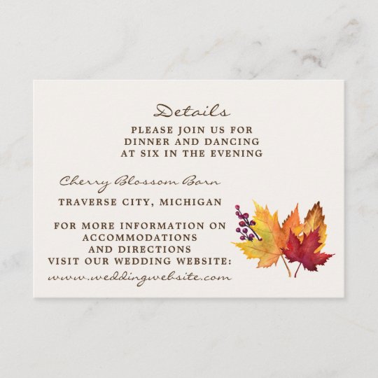 Autumn Leaves Fall Wedding Details Insert | Zazzle.com