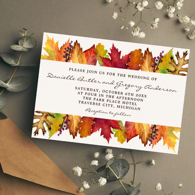 Autumn Leaves Fall Wedding Invitation | Zazzle