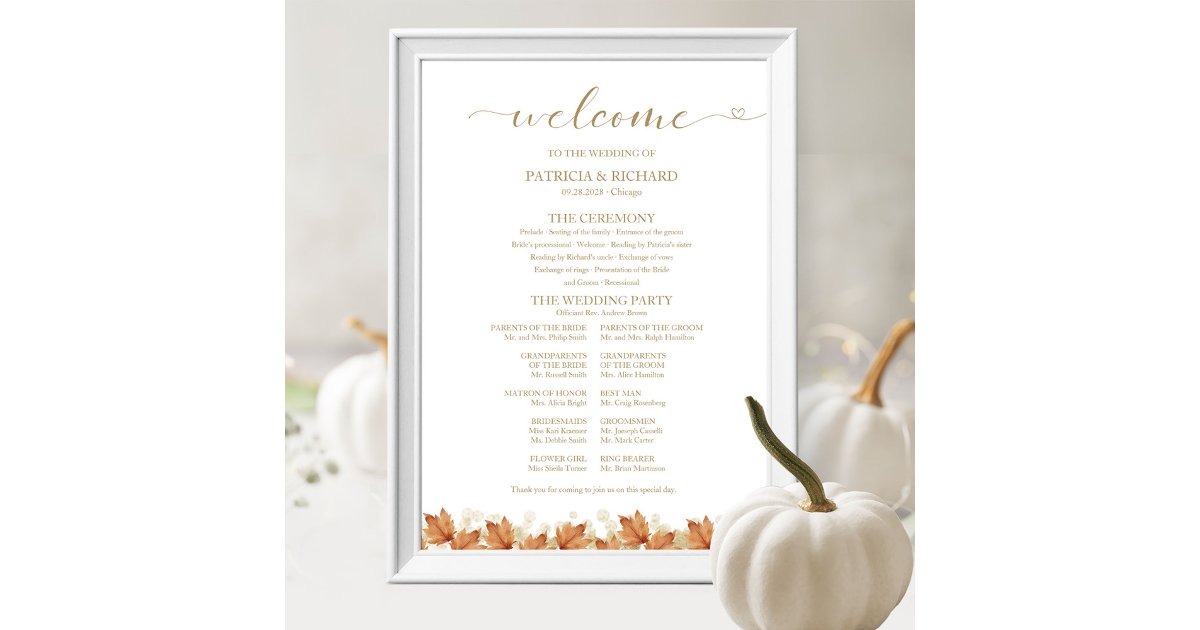 Autumn Leaves Fall Wedding Program Sign | Zazzle