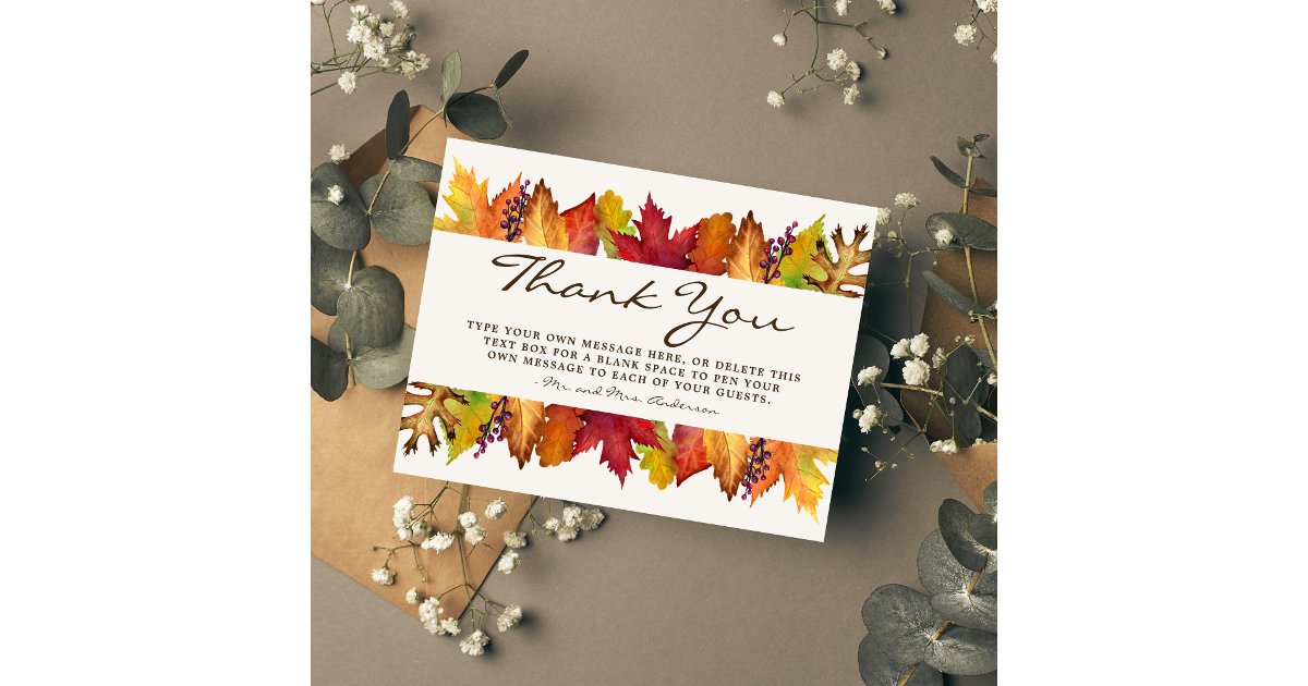Autumn Leaves Fall Wedding Thank You Card | Zazzle