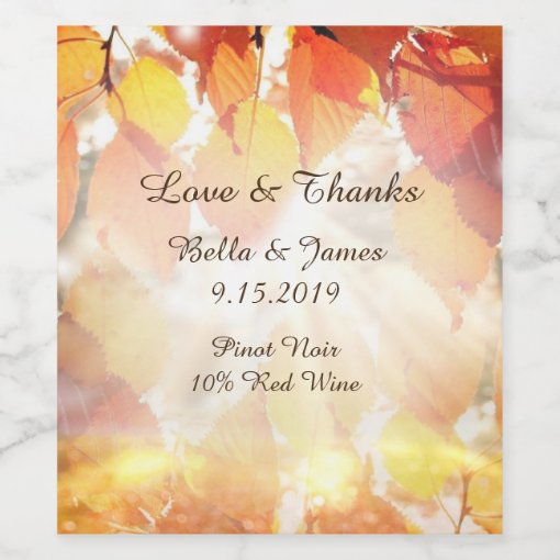 Autumn Leaves Fall Wedding Wine Labels | Zazzle