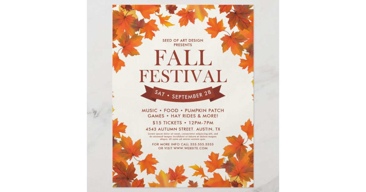 Autumn Leaves Frame Fall Festival Event Flyer | Zazzle