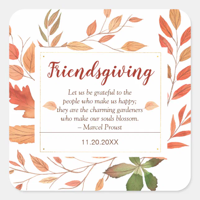 Autumn Leaves Friendsgiving Thanksgiving Dinner Square Sticker | Zazzle