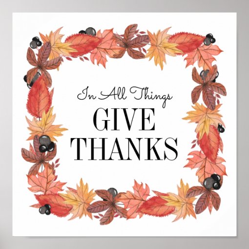 Autumn Leaves Give Thanks Thanksgiving Poster | Zazzle