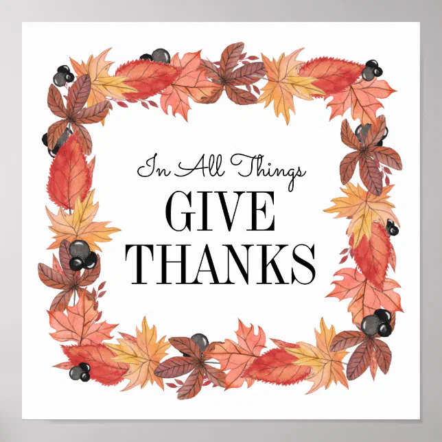 Autumn Leaves Give Thanks Thanksgiving Poster | Zazzle