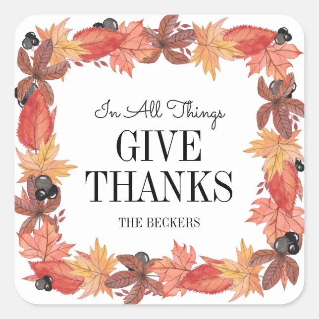 Autumn Leaves Give Thanks Thanksgiving Sticker | Zazzle