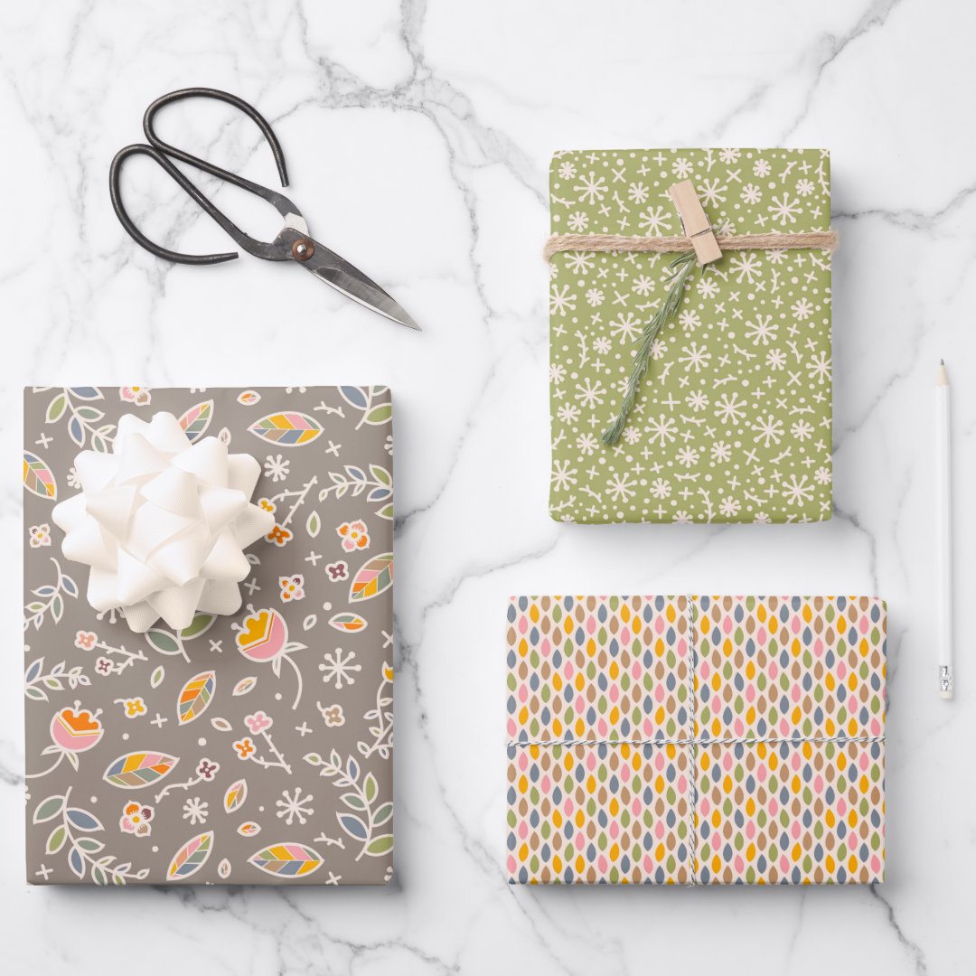 Autumn Leaves in Pink and Green Wrapping Paper Sheets | Zazzle