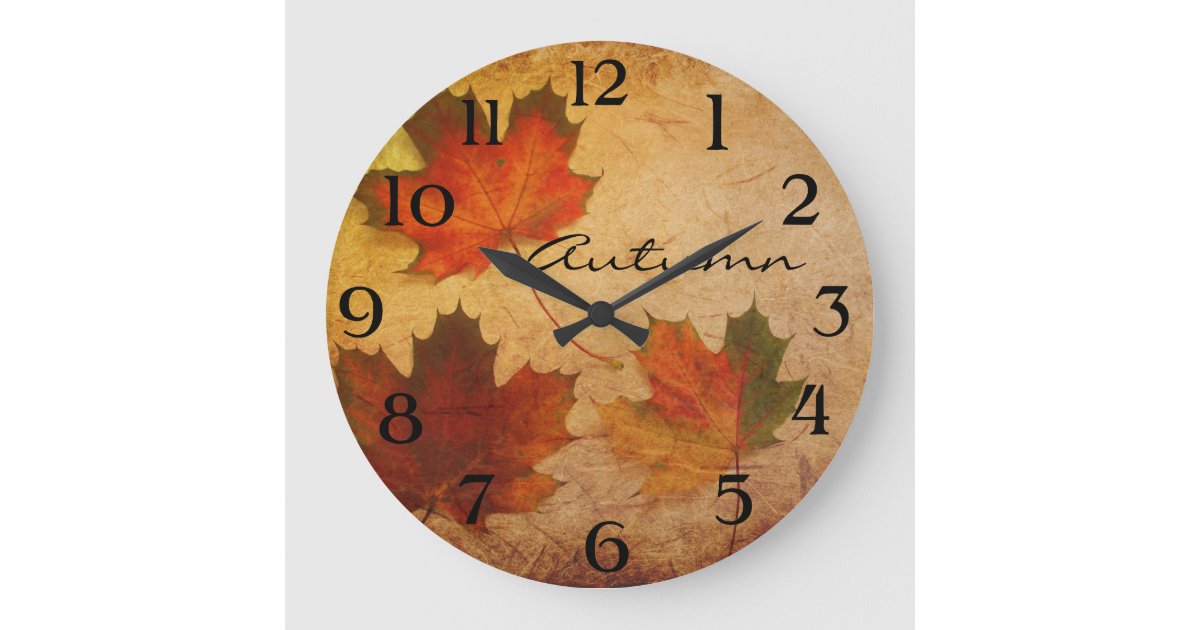 Autumn Leaves Large Clock | Zazzle
