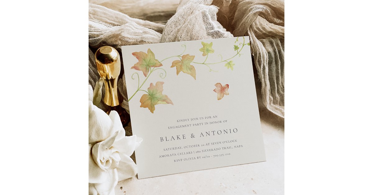 Autumn Leaves Modern Fall Engagement Party Invitation | Zazzle