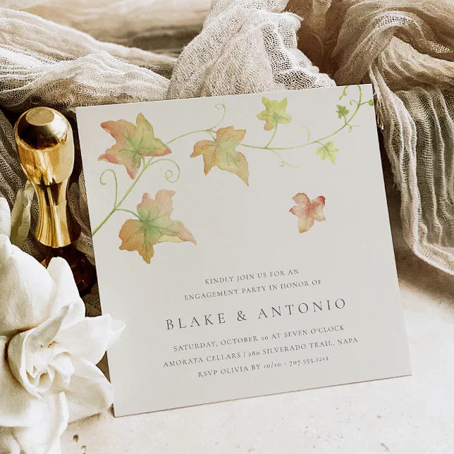 Autumn Leaves Modern Fall Engagement Party Invitation | Zazzle