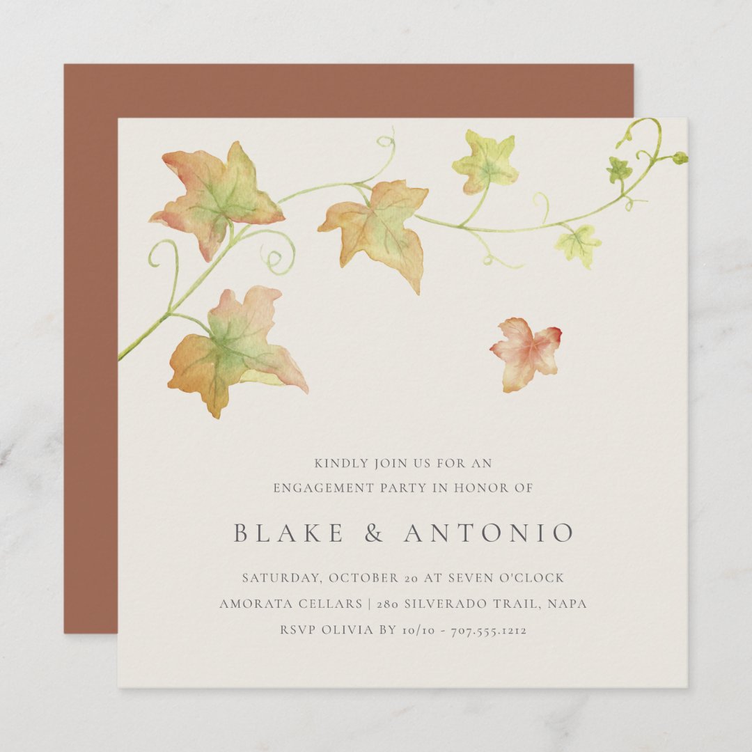 Autumn Leaves Modern Fall Engagement Party Invitation | Zazzle
