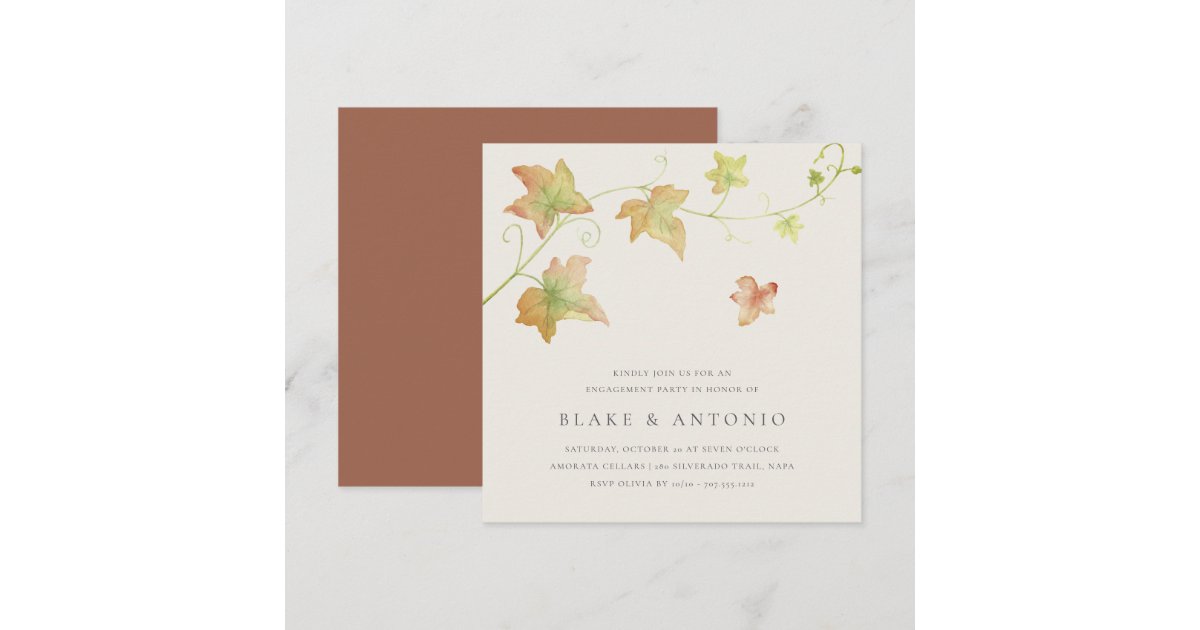 Autumn Leaves Modern Fall Engagement Party Invitation | Zazzle
