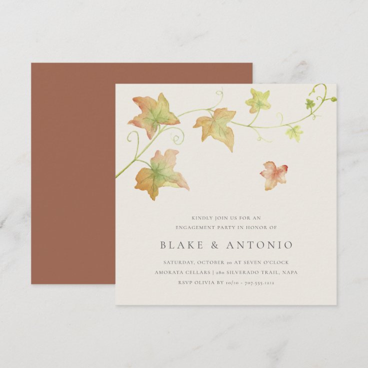 Autumn Leaves Modern Fall Engagement Party Invitation | Zazzle