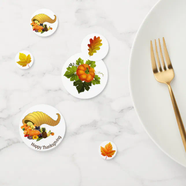 Autumn leaves on white Thanksgiving Table Confetti | Zazzle