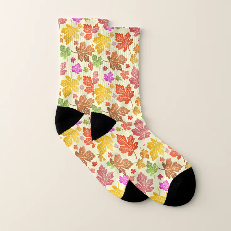 Autumn Leaves Painted Fall Maple Leaf Pattern Socks | Zazzle