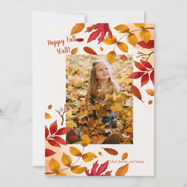 Autumn Leaves Photo Frame Card Vertical | Zazzle