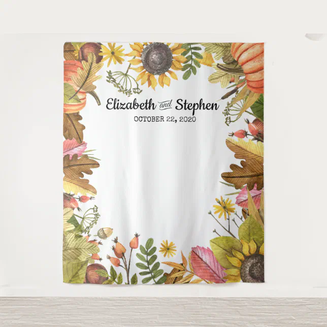 Autumn Leaves Pumpkin Wedding Photo Booth Backdrop | Zazzle