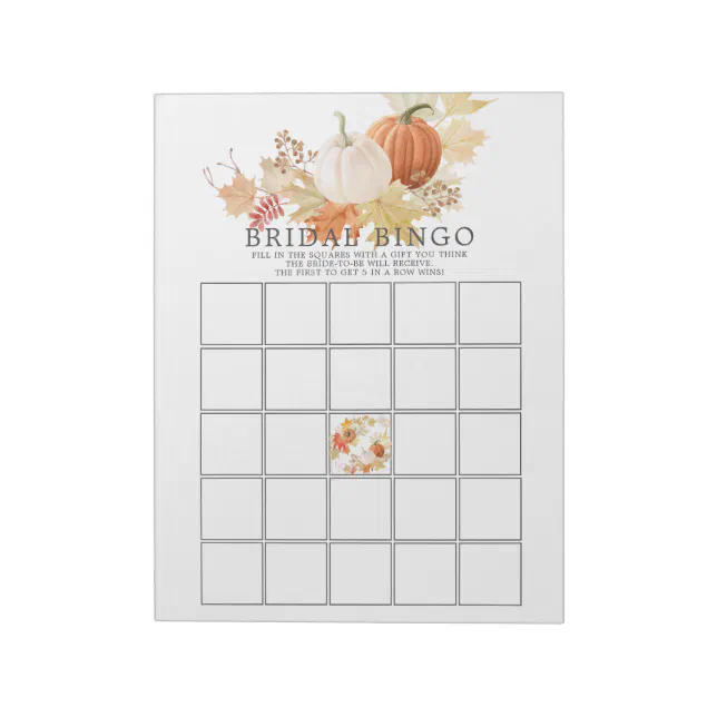 Autumn Leaves Pumpkins Bridal Shower Bingo Game Notepad | Zazzle
