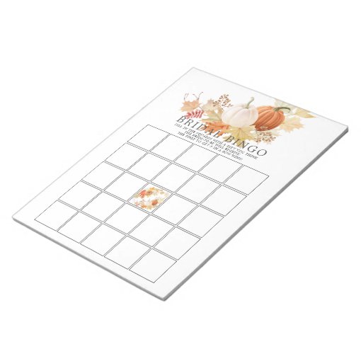 Autumn Leaves Pumpkins Bridal Shower Bingo Game Notepad | Zazzle